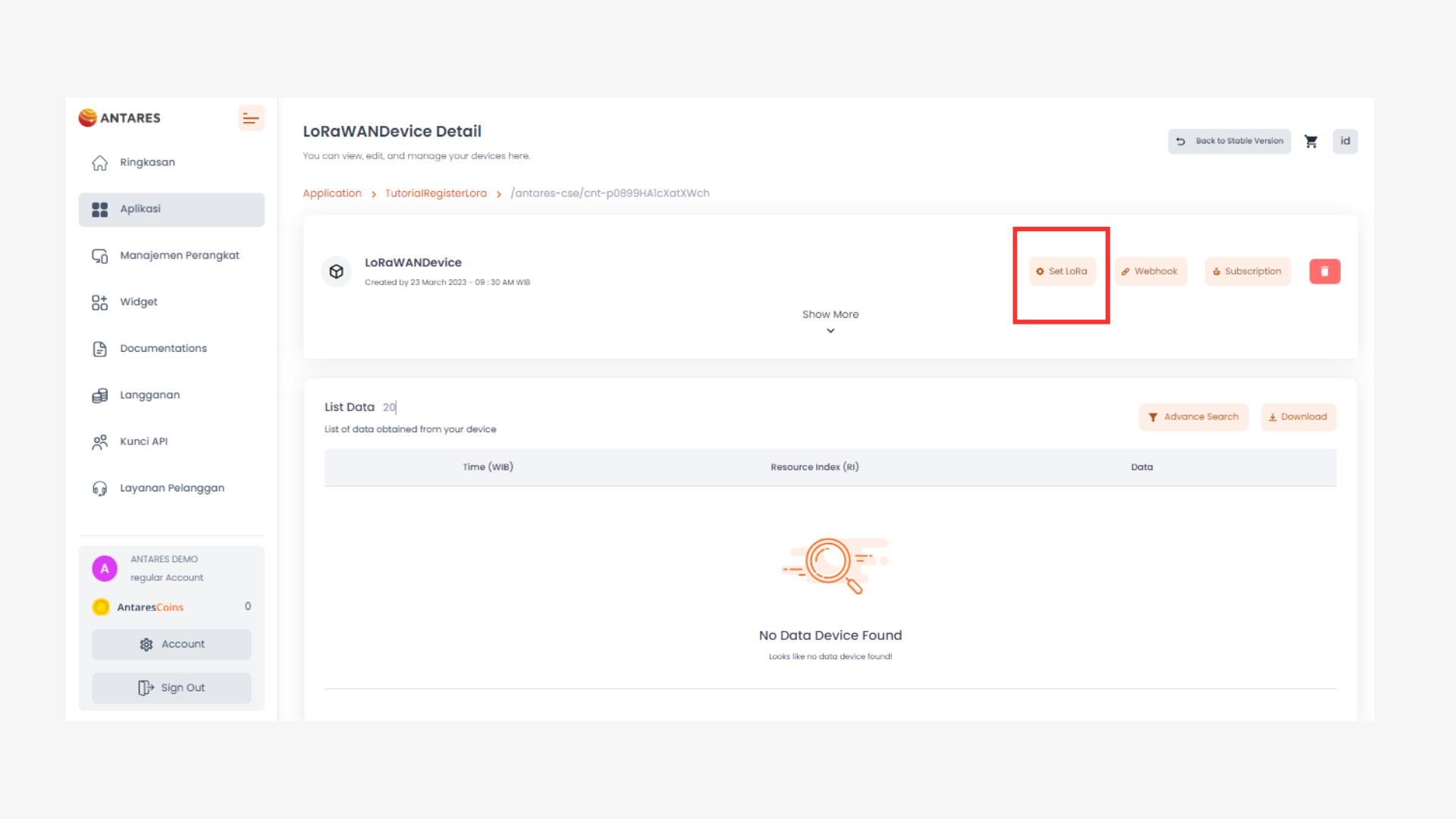 Register Menu - Antares